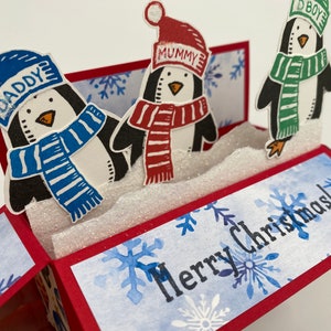 Pop up Christmas Card With Penguin; Snow Family; Penguins; Personalised ...