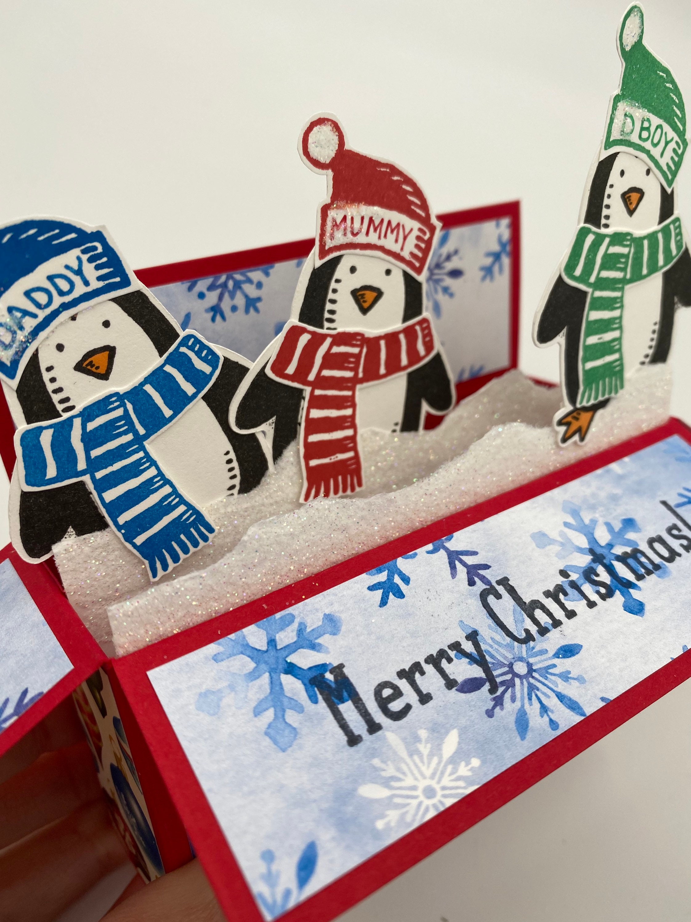 Pop up Christmas Card With Penguin Snow Family Penguins - Etsy UK