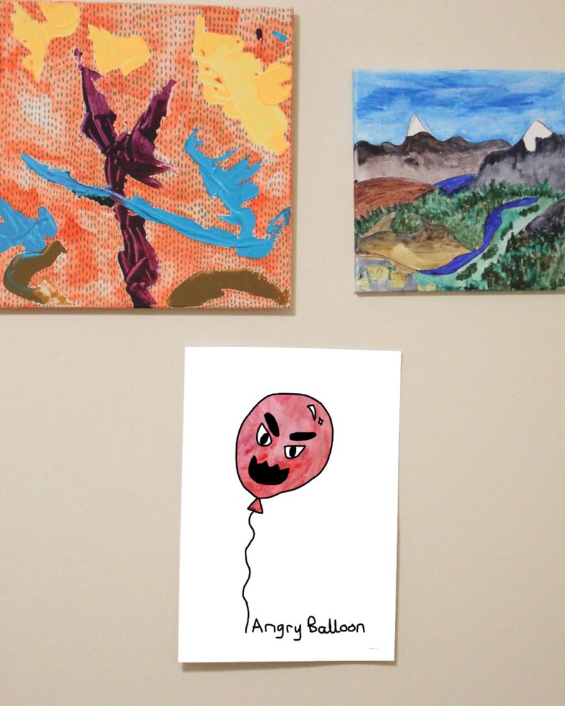 Angry Balloon Art Print Whimsical Digital Download Red Balloon, Playful ...