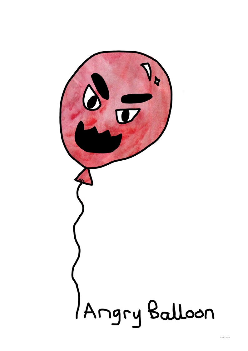 Angry Balloon Art Print Whimsical Digital Download Red Balloon, Playful ...
