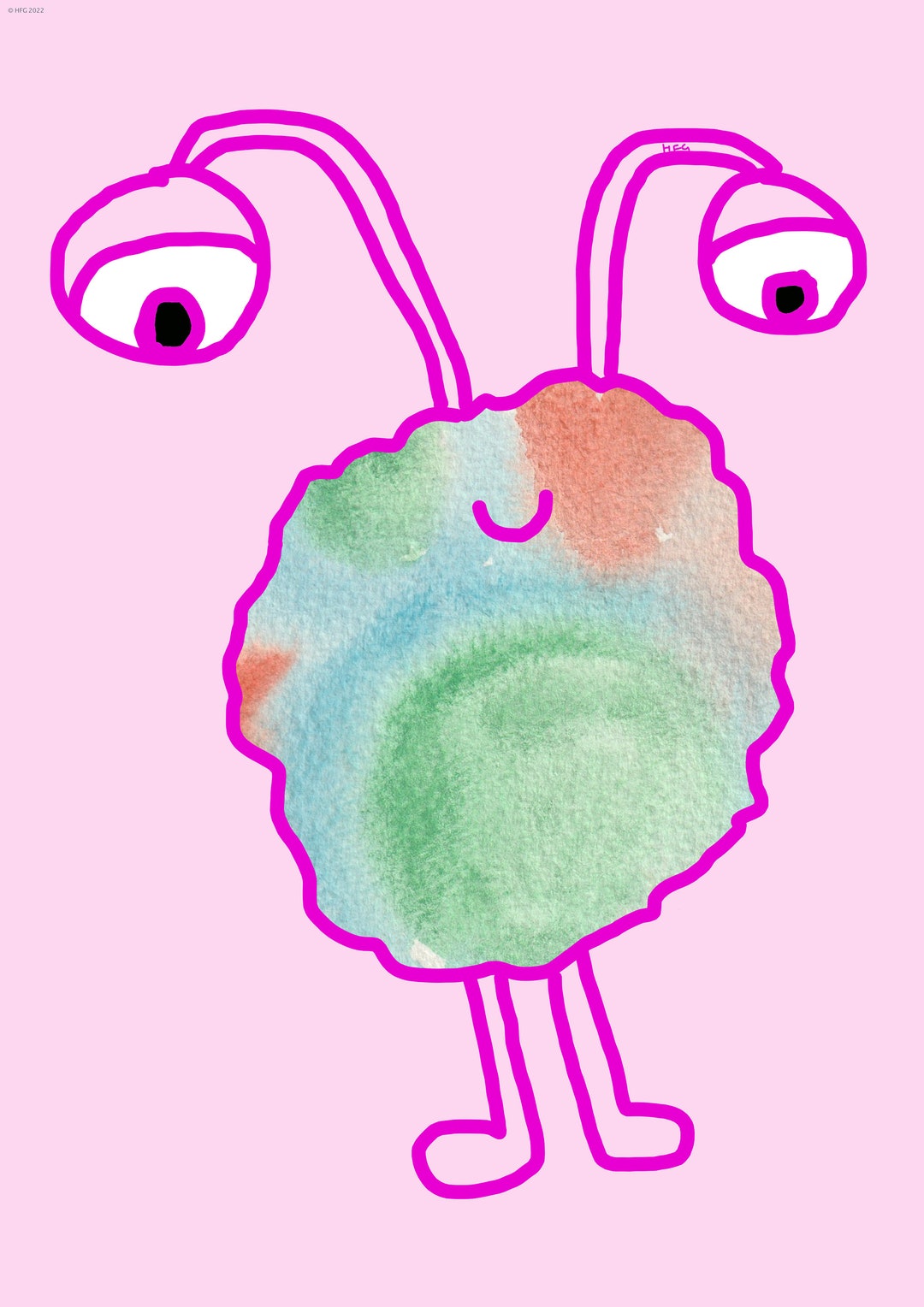 Pink Stalk Eyed Monster Art Digital Download Artwork Cartoon Monster ...