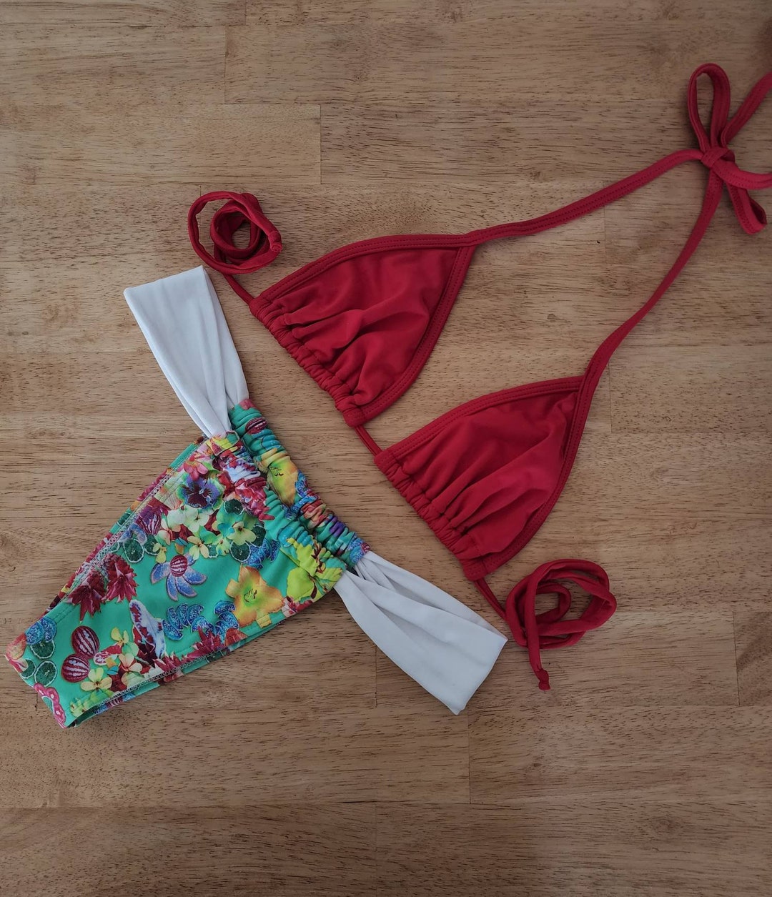 Red Brazilian Bikini Set/brazilian Sliding Bottom/padded - Etsy