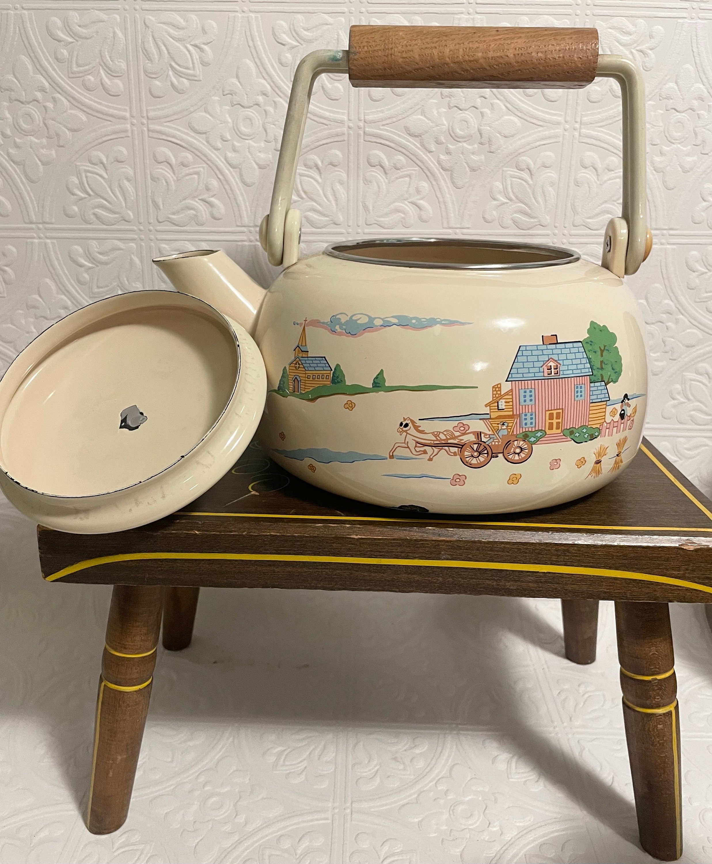 Vintage Dutch Enamel Teapot - Etsy