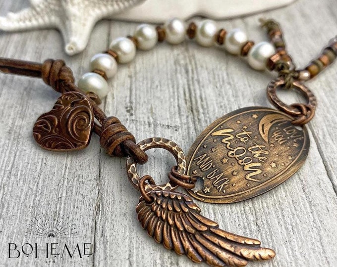 Love You to the Moon and Back, Bracelet for Women, Real Pearl and ...