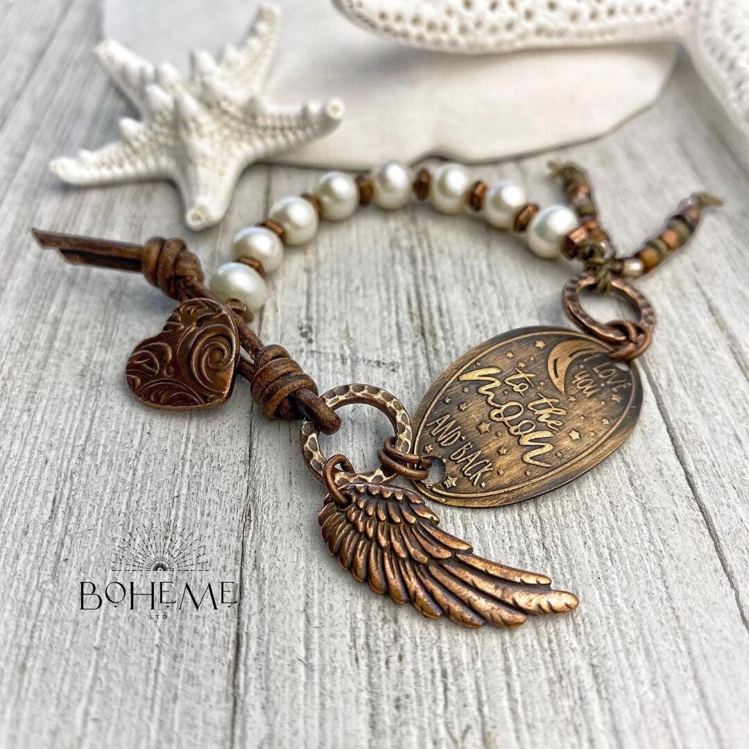 Love You to the Moon and Back, Bracelet for Women, Real Pearl and ...