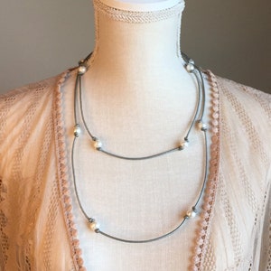 Long Leather Necklace for Women Multi Pearl and Leather Cord - Etsy