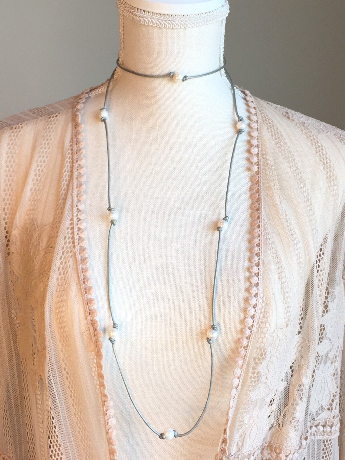 Long Leather Necklace for Women Multi Pearl and Leather Cord - Etsy