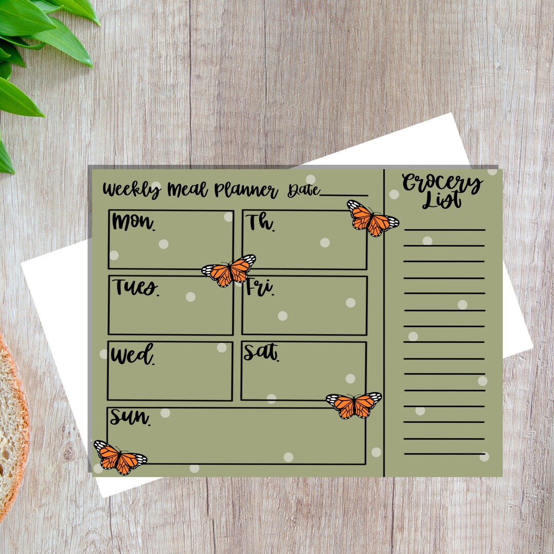 Monarch Butterfly Weekly Meal Planner - Meal Planner - Weekly Grocery ...