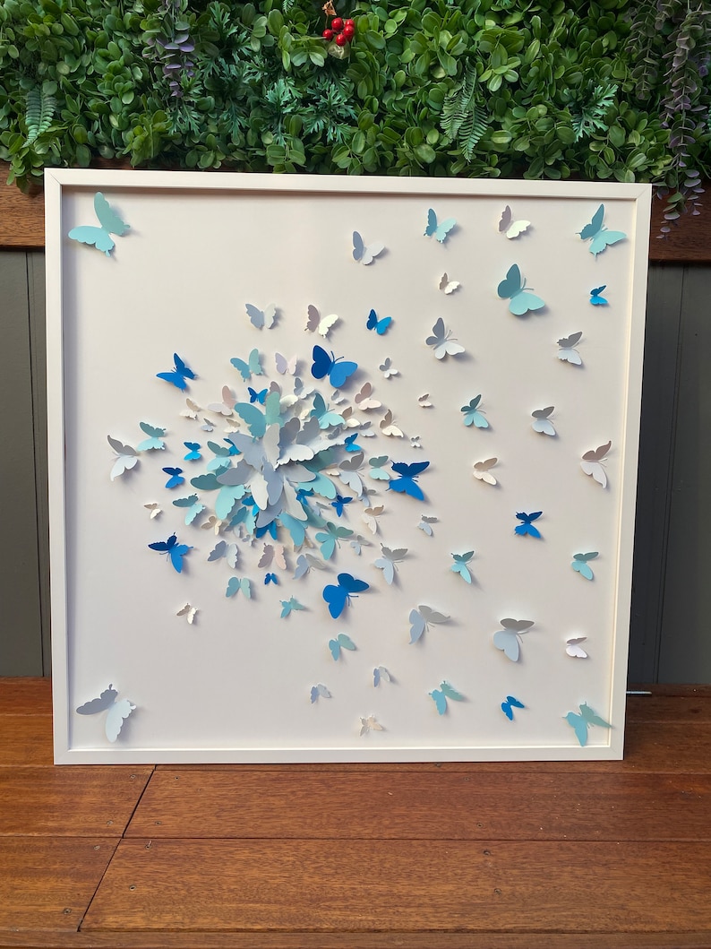 Shades of Blues Butterflies Splash Design Collage - Wall Art Decor - Etsy