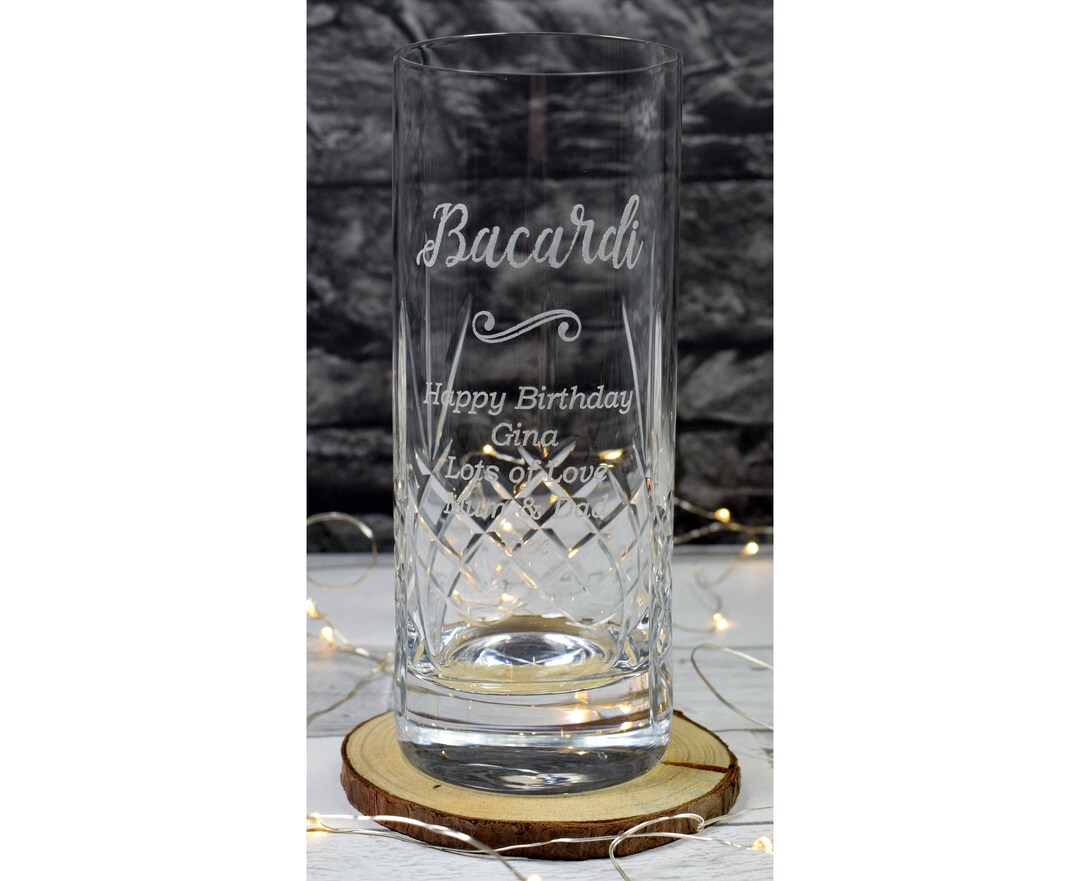 Engraved/personalised Bacardi Design Crystal Highball Glass Gift for ...