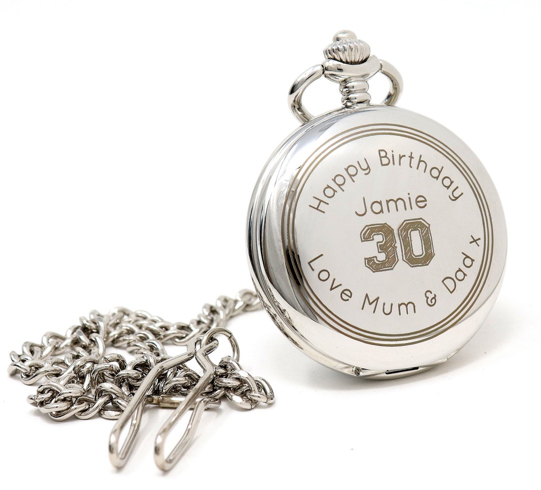 Laser Engraved/personalised Birthday Design Silver Pocket Watch in Gift ...