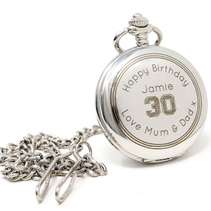 Laser Engraved/personalised Birthday Design Silver Pocket Watch in Gift ...