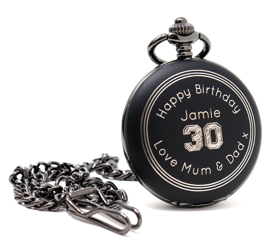 Laser Engraved/personalised Birthday Design Matte Black Pocket Watch in ...
