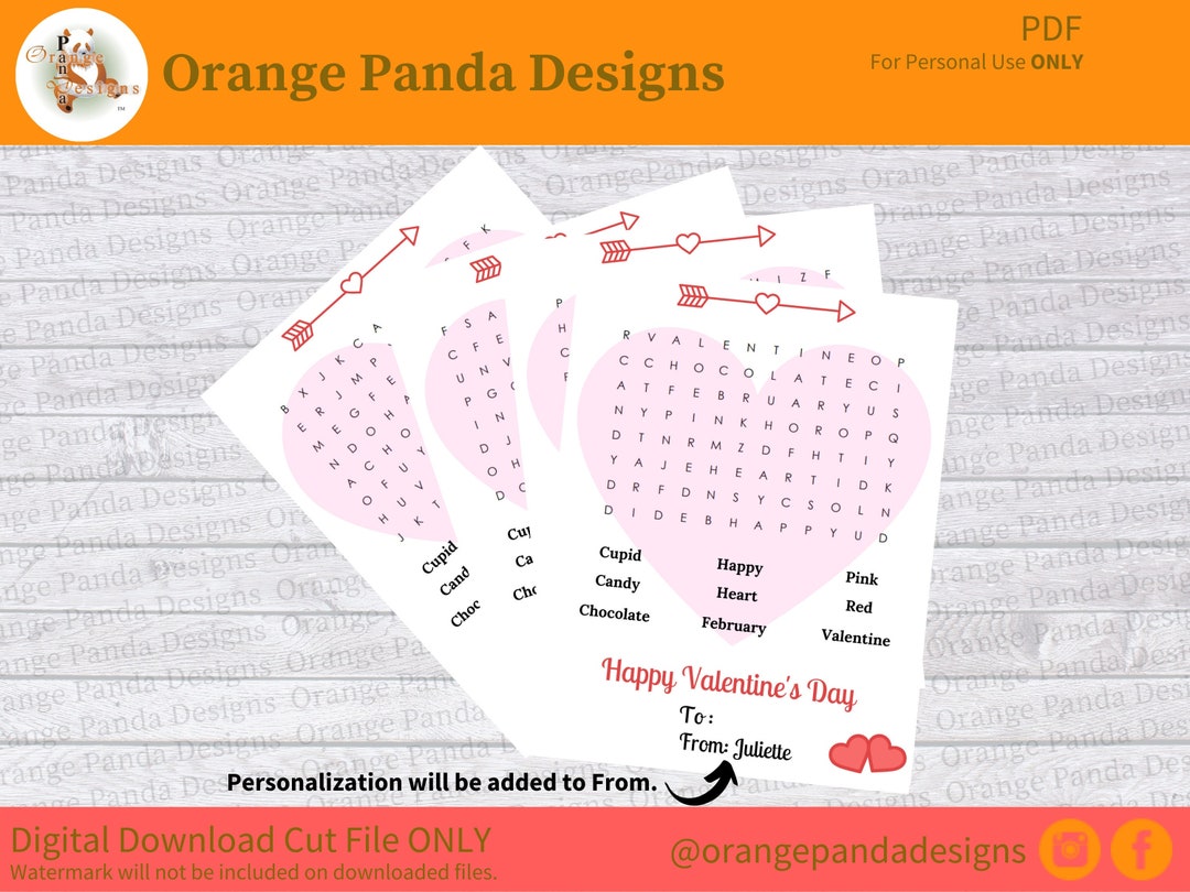 Personalized Valentines Day Word Search. Valentines Kids Party Game ...