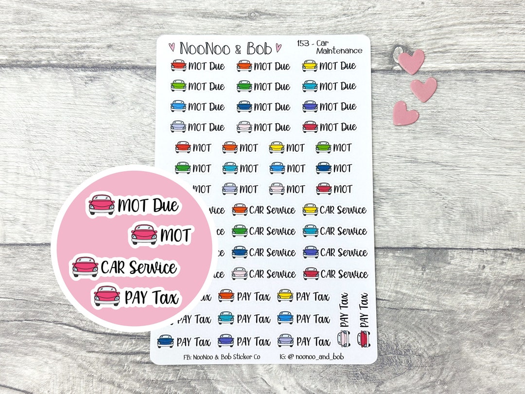 Car Maintenance Planner Stickers - Car Service Stickers - Vehicle ...