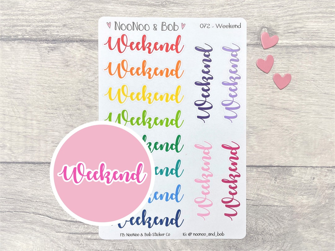 Weekend Script Planner Stickers Bright - Weekend Banner Stickers ...