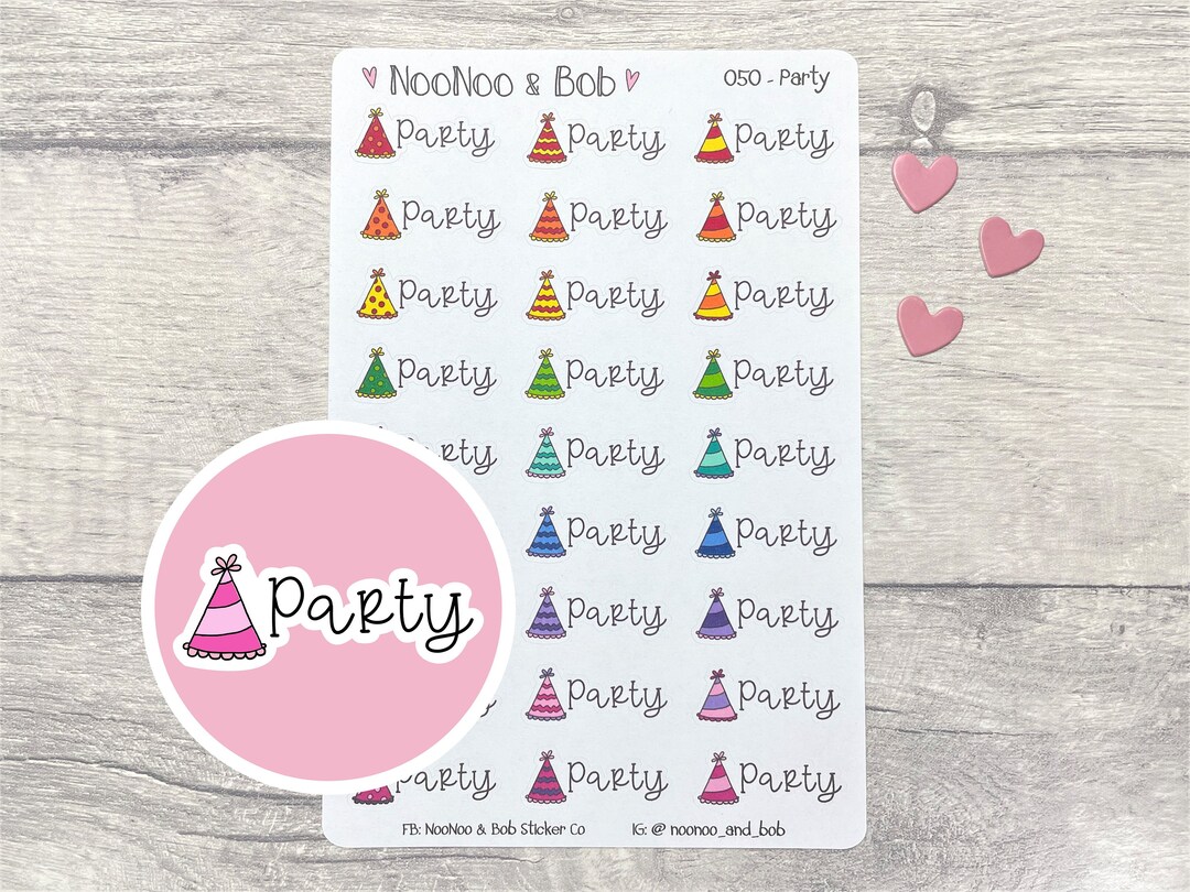 Party Hat Script Planner Stickers - Kids Party Stickers - Party Planner ...