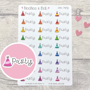 Party Hat Script Planner Stickers - Kids Party Stickers - Party Planner ...