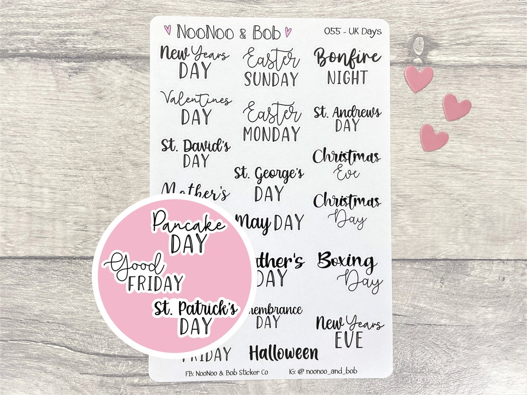 UK Days of the Year Planner Stickers - Calendar Days Stickers - UK ...
