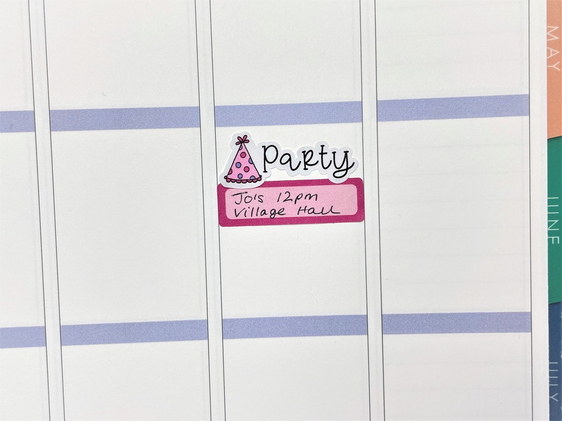 Party Hat Script Planner Stickers - Kids Party Stickers - Party Planner ...