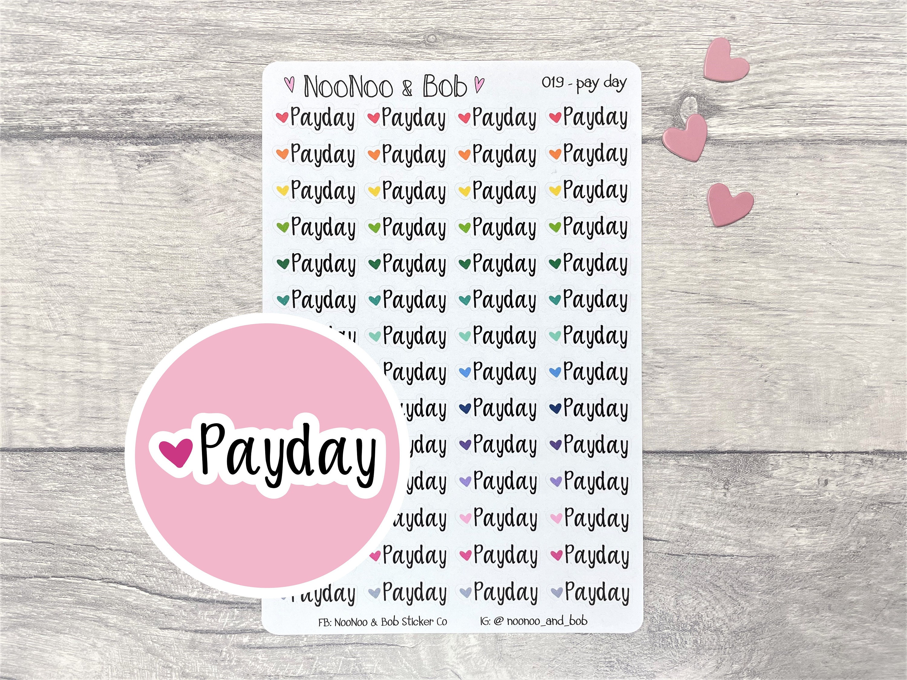 Payday Planner Stickers Rainbow heart Black script | Etsy
