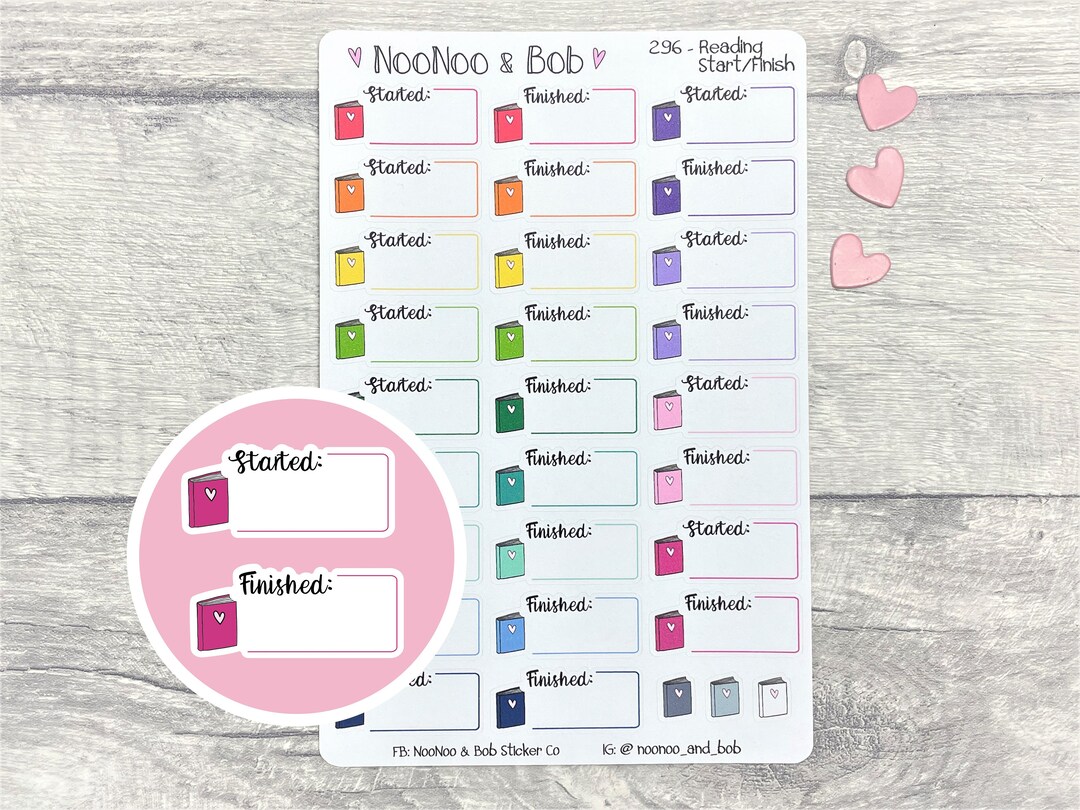 Reading Started/finished Box Planner Stickers - Reading Planner ...