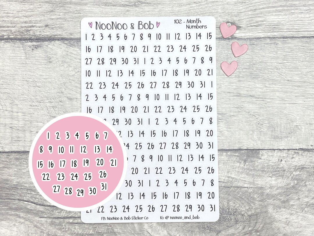 Month Number Planner Stickers Calendar Stickers Date Covers Month ...