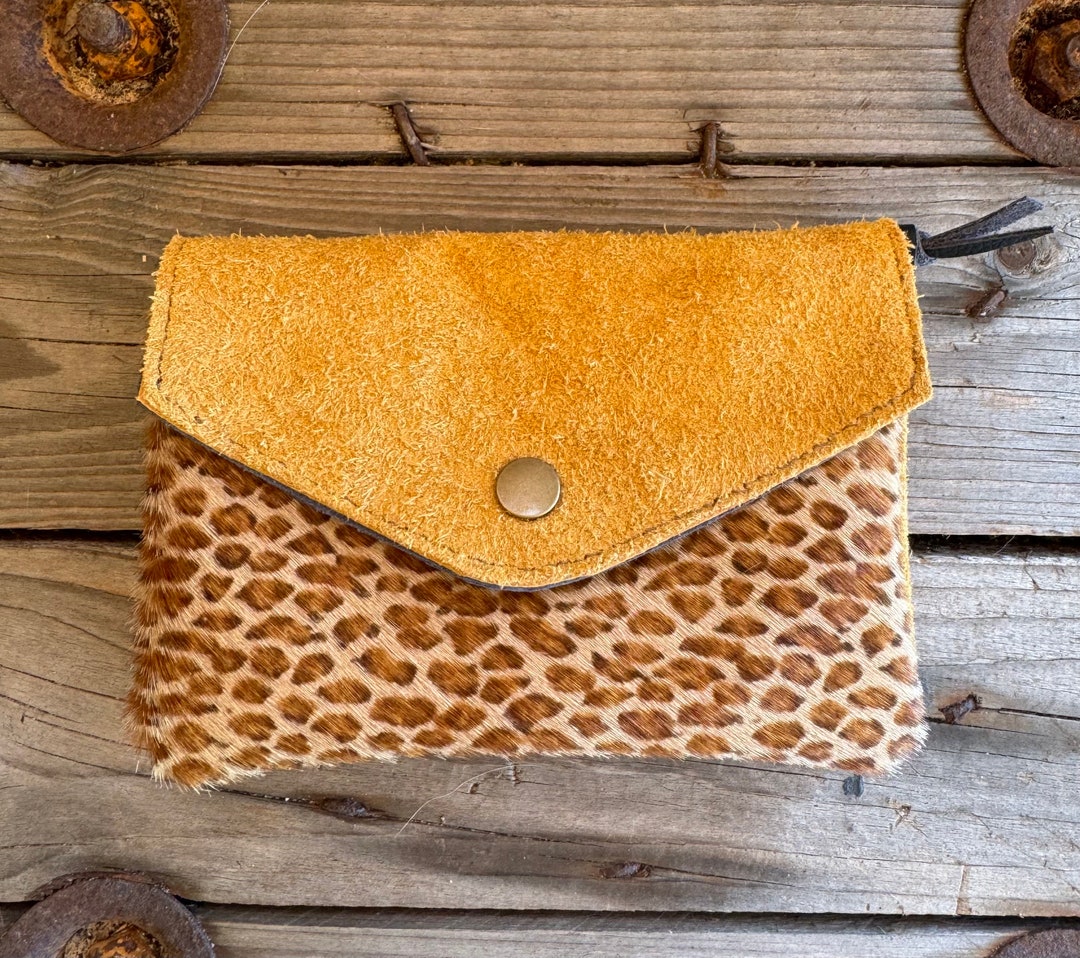 Large Coin Purse in Camel Leather and Leopard Print - Etsy