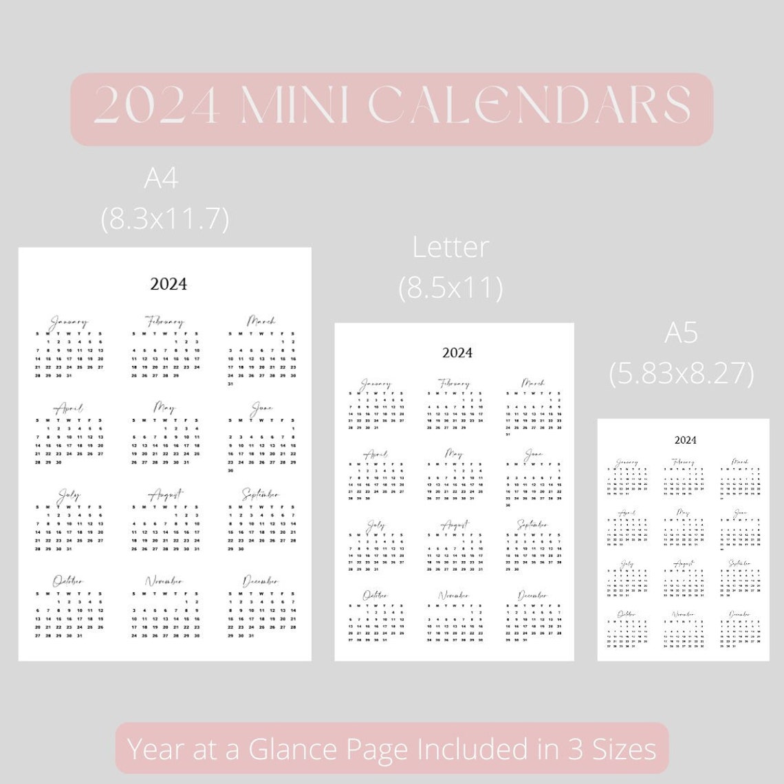 2024 Printable Year at a Glance Calendars PNG 3.2x3.2 Inches - Etsy