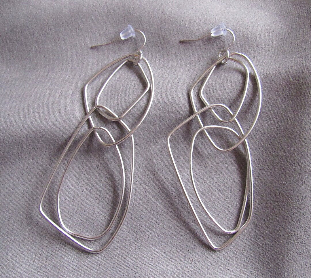 Very Long Silver Abstract Dangle Earrings - Etsy