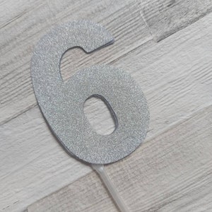 Silver Glitter Number 6 Cake Topper - Etsy UK