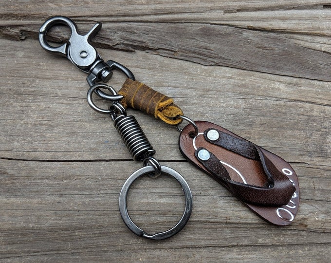 Flip Flop Leather Keychain Key Fob Key Ring Leather Key Chain Men Key ...