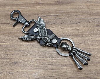 Skull Leather Keychain - Etsy