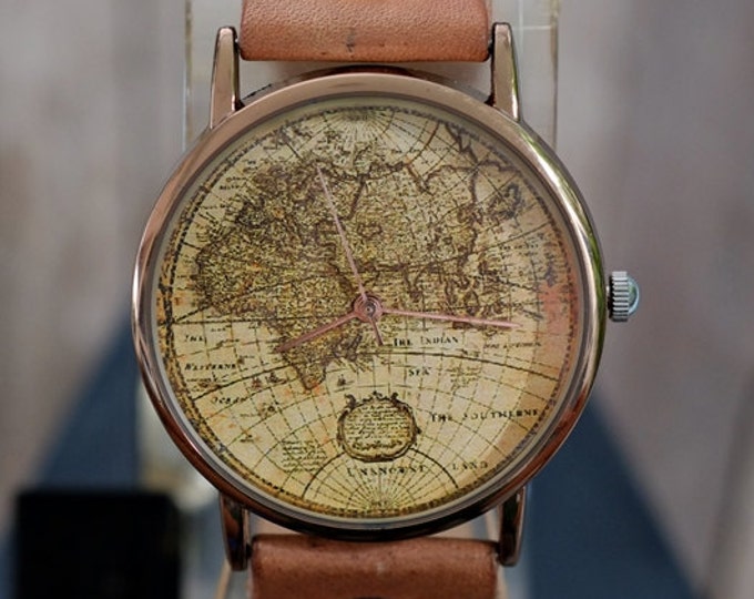 World Map Style Vintage Watch Leather,ladies Watch,men's Watch,unisex ...