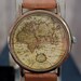 World Map Leather Watch, Map Watch, Vintage Map Watch, Antique Map ...