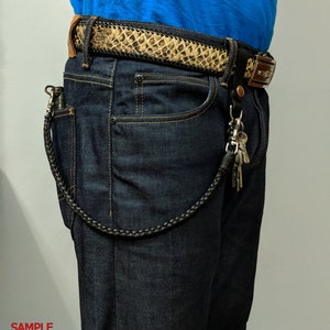 Set Belt Loop Braided Chain Wallet Black Vintage Genuine Cowhide ...