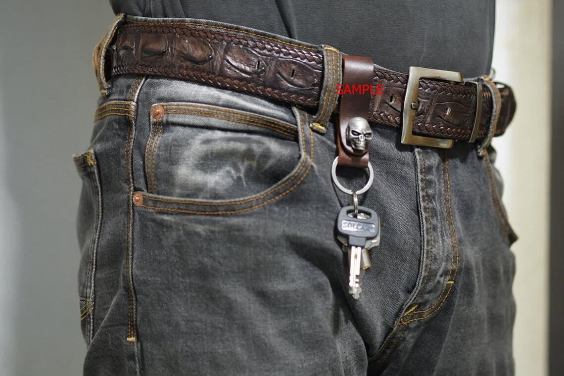 Biker Leather Belt Loop Key Chain Skull Vintage Genuine | Etsy