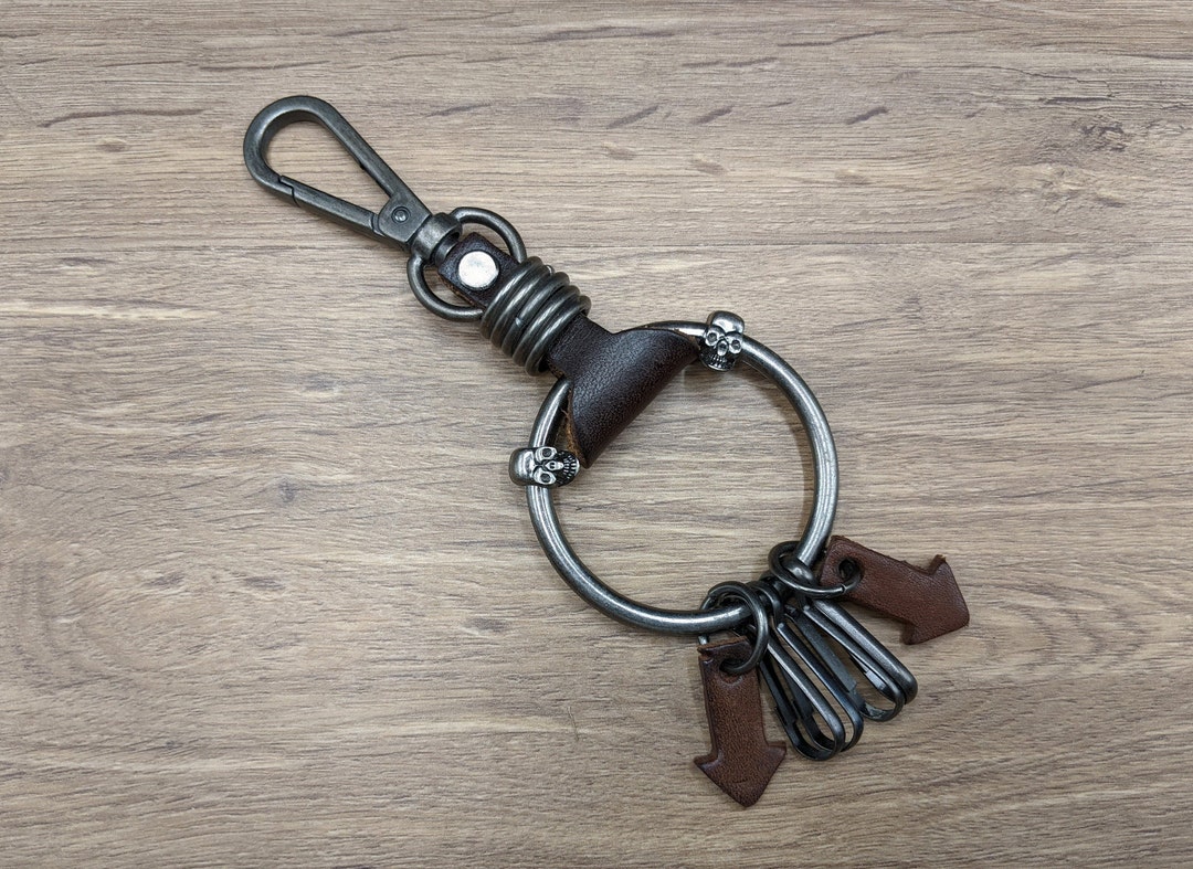 Skull Leather Keychain Key Fob Key Ring Leather Key Chain Mens Keychain ...