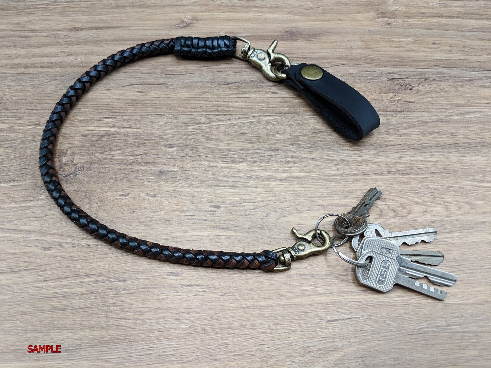 Belt Loop Two Tone Braided Chain Wallet Black Vintage Genuine Cowhide ...