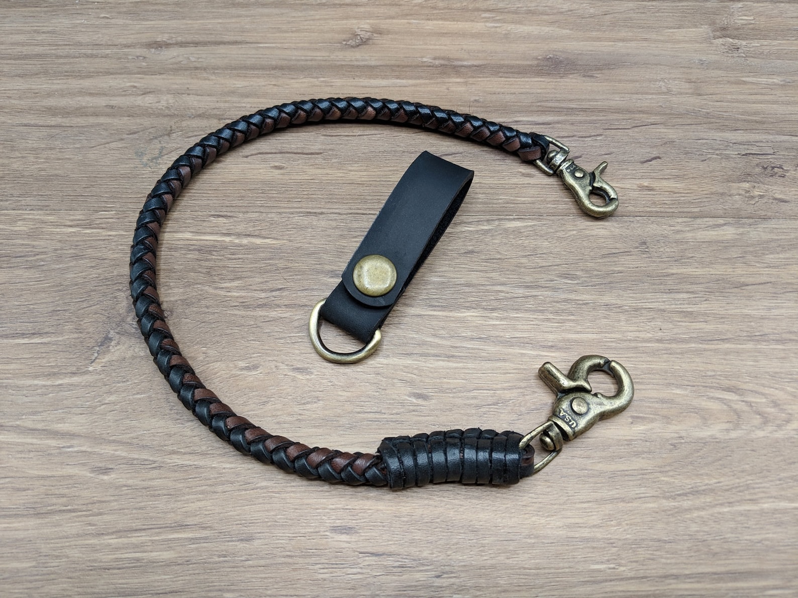 Belt Loop Two Tone Braided Chain Wallet Black Vintage Genuine Cowhide ...