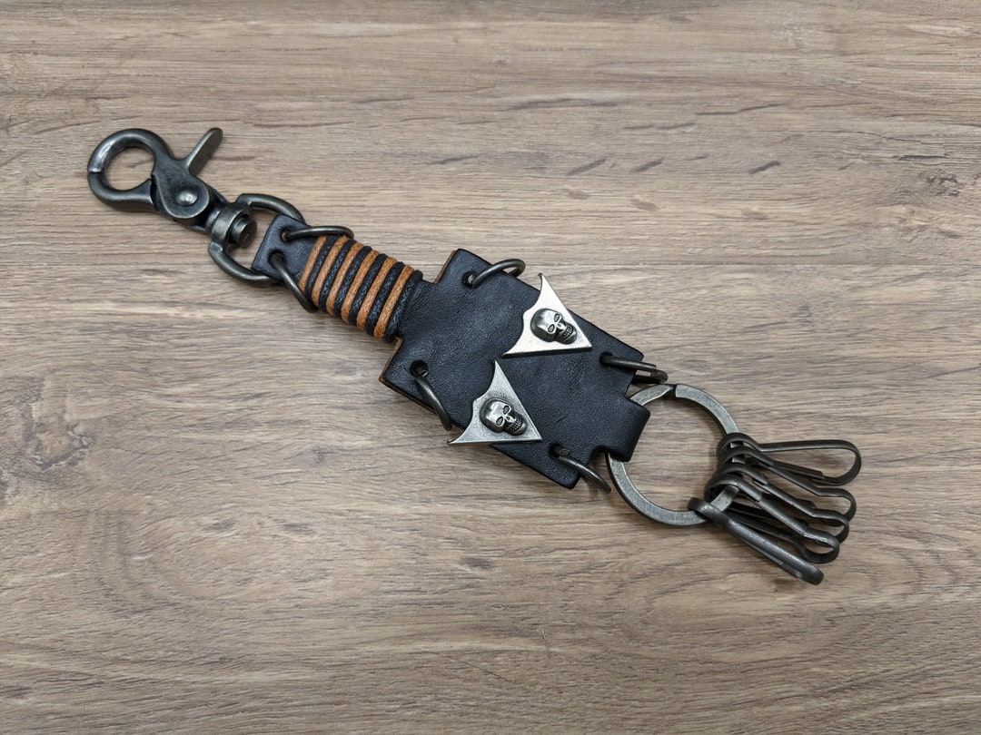 Skull Leather Keychain Key Fob Key Ring Leather Key Chain Mens Keychain ...