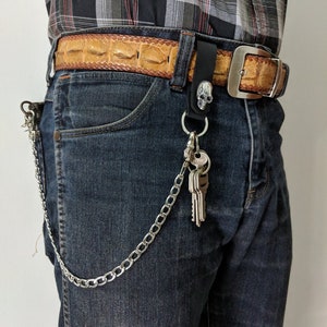 Biker Leather Belt Loop Key Chain Skull Vintage Genuine Cowhide Leather ...
