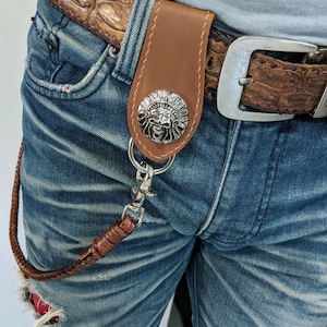 Skull Set Belt Loop Braided Chain Wallet Black Vintage Genuine Leather ...