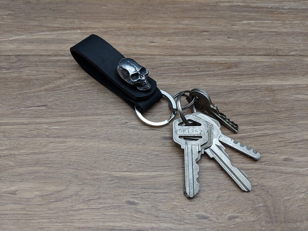 Biker Leather Belt Loop Key Chain Skull Vintage Genuine Cowhide Leather ...