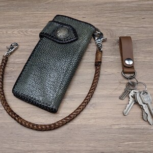 Set Belt Loop Braided Chain Wallet Tan Vintage Genuine Cowhide Leather ...