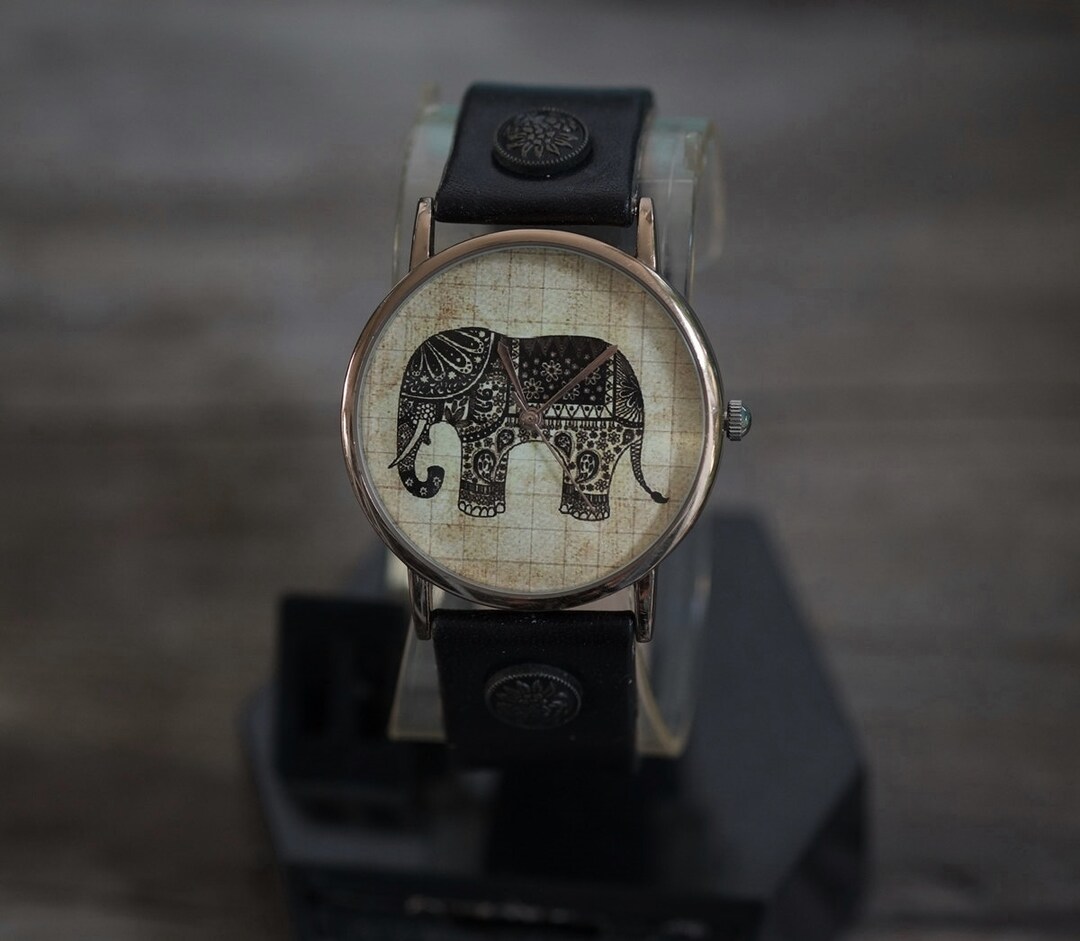 Elephant Art Leather Watch,ladies Watch,men's Watch,unisex Watch,gift ...