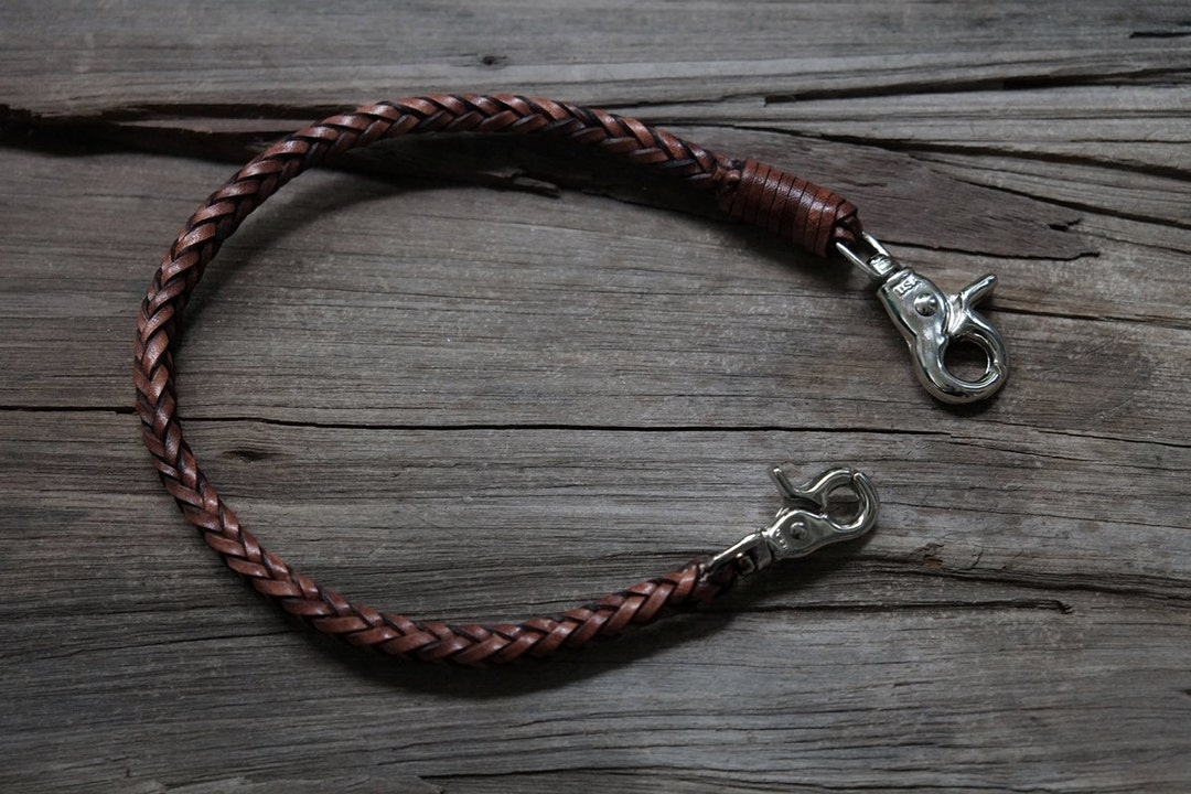 Braided Chain Wallets Brown Vintage Genuine Cowhide Leather Wallet ...