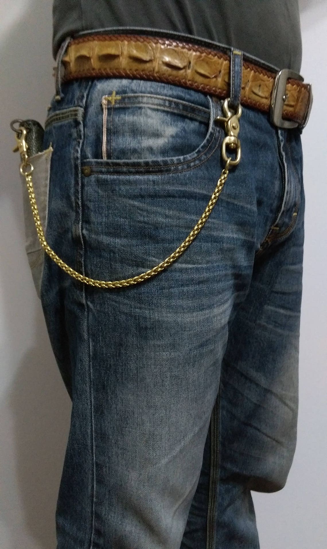 Brass Wallet Chain Belt Hook Wallet Leather Genuine Braided Brass Chain ...