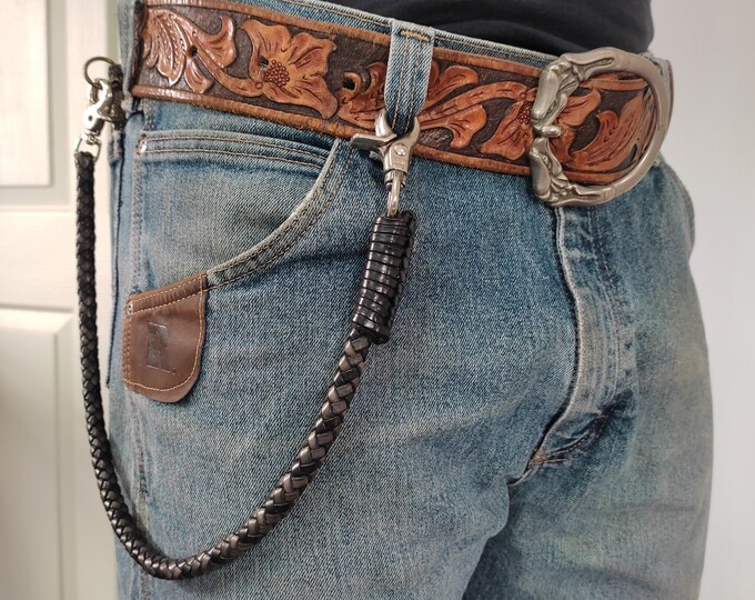 Belt Loop Two Tone Braided Vintage Genuine Cowhide Leather Wallet Chain ...
