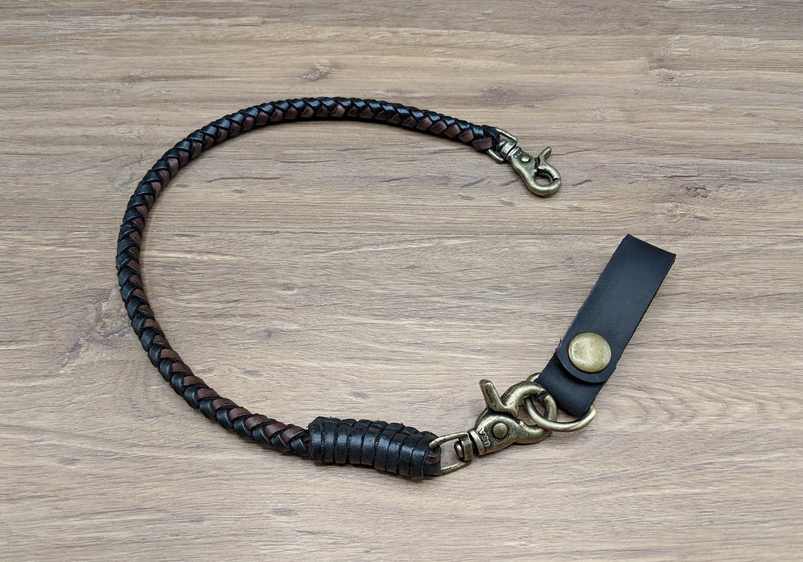 Belt Loop Two Tone Braided Chain Wallet Black Vintage Genuine Cowhide ...